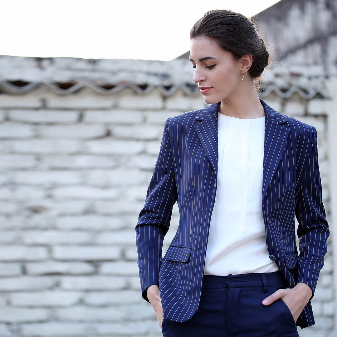 Buy Sincere-Navy Stripes Striped Single Breasted Blazer - Navy color ...