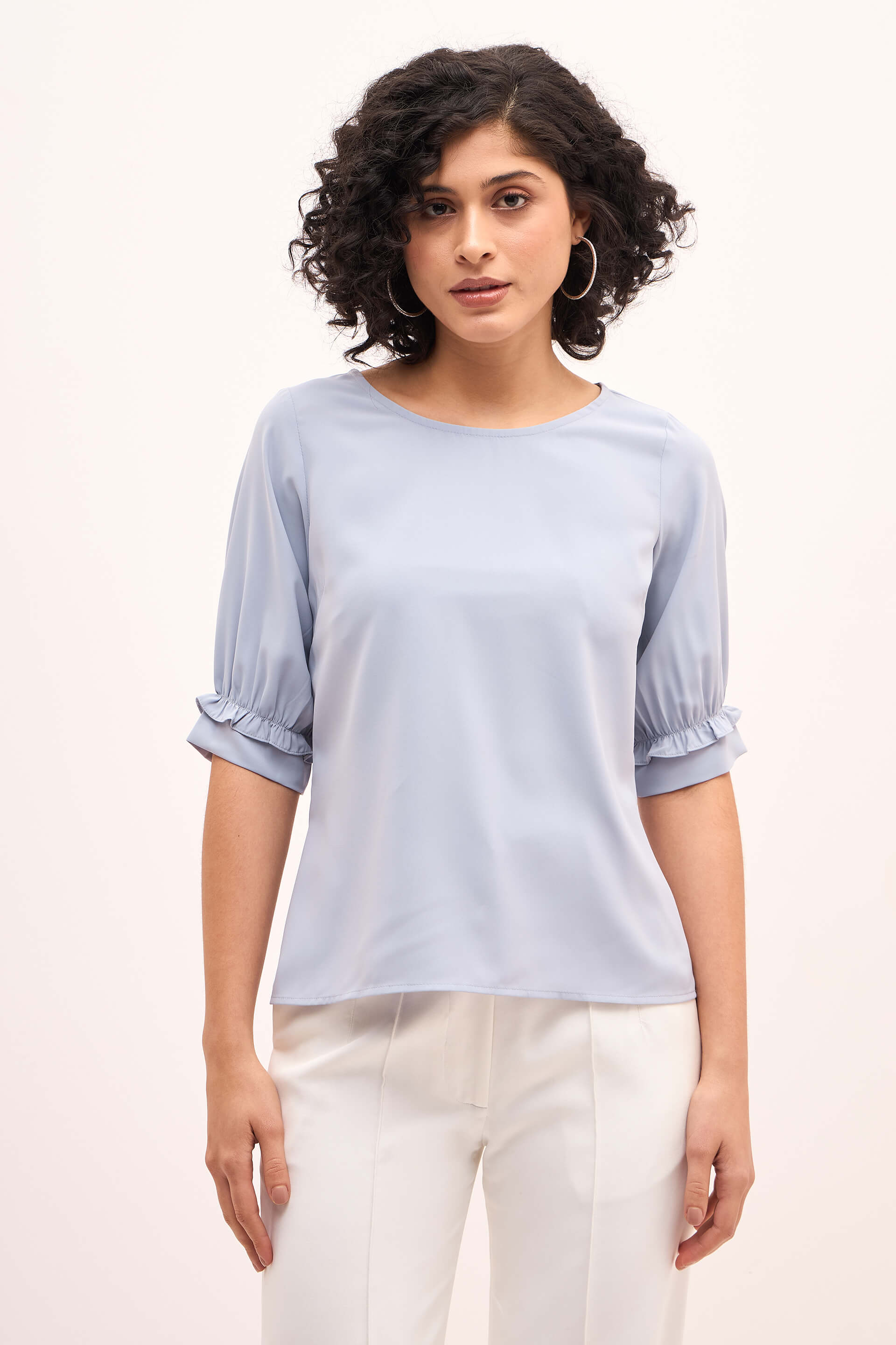 Buy Arctic Ruffle Sleeves Top - Blue Color | Tops for Women | SALT Attire