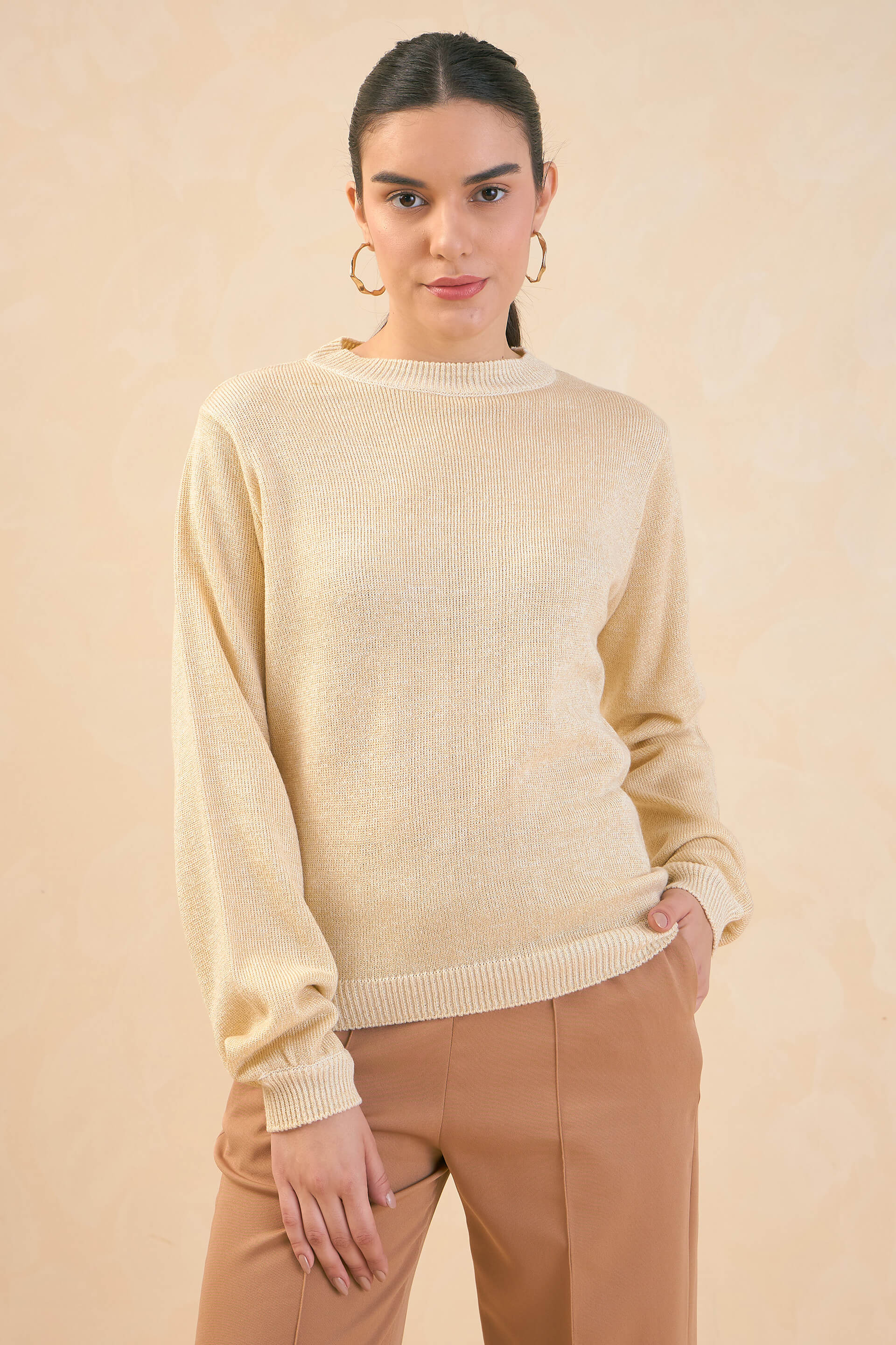 Buy Lissa-Cream Lurex Lurex Knit Sweater - Cream Color | Sweaters for ...